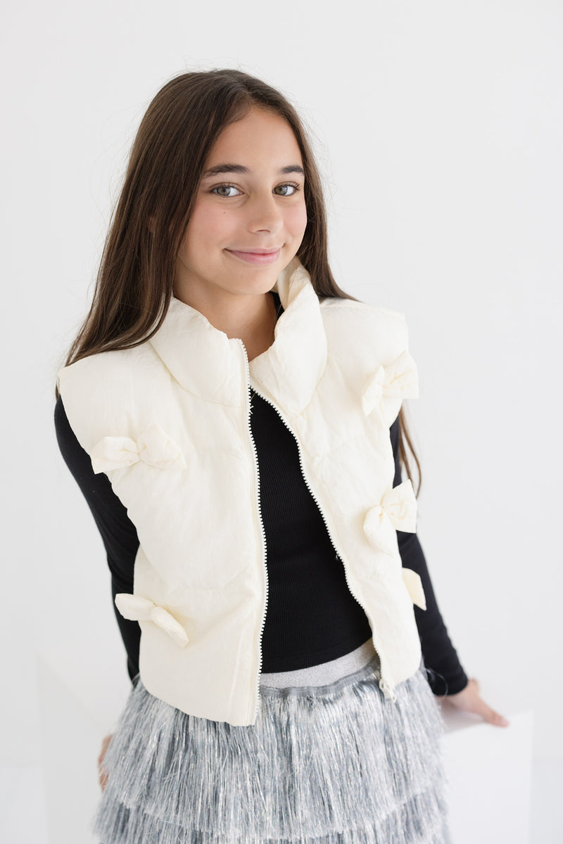 Tween Bow Detail Puffer Vest – CAKEWISH